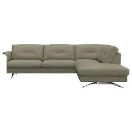 Ecksofa FLEXLUX "Glow, super bequem durch hochwertigem Sitzaufbau mit Federkern, L-Form" Sofas Gr. B/H/T: 268cm x 81cm x 224cm, Bouclé, Ottomane links, Armlehnen in geölter Eiche, grün (fall green) Skandinavisches Design, In hochwertiger Verarbeitung