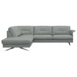 Ecksofa FLEXLUX "Glow, super bequem durch hochwertigem Sitzaufbau mit Federkern, L-Form" Sofas Gr. B/H/T: 268cm x 81cm x 224cm, Bouclé, Ottomane rechts, Armlehnen in geölter Eiche, blau (sky blau) Skandinavisches Design, In hochwertiger Verarbeitung