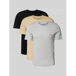 Hugo Regular Fit T-Shirt aus Viskose mit Label-Print im 3er-Pack