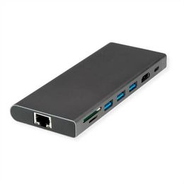 Value USB Typ C Dockingstation, HDMI 4K60, 4x US3.2Gen1 (1x C + 3x A), 1x PD, 1x SD/TF, 1x RJ45, 1x 3.5mm