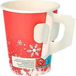 Trinkbecher Papstar "Winter Time", mit Henkel, Pappe, 200 ml, Ø 8 x H 9,3 cm, rot/weiß, 50 Stück