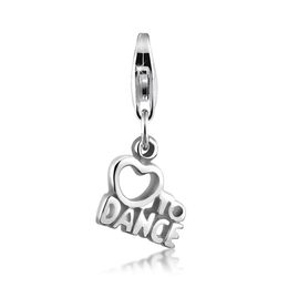 Charm-Einhänger NENALINA ""Love to Dance" Wording Herz 925 Silber" Charms Gr. ohne Stein, silberfarben (silber) Damen