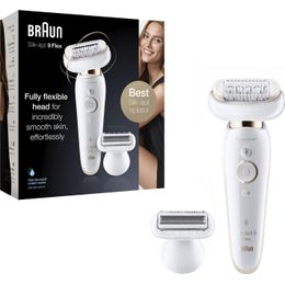 Epilierer Braun "Silk-épil 9 Flex 9-006", gold (weiß, gold), Epilierer, Damen, kabellose Wet & Dry-Epilation, breiter Kopf mit 40 Pinzetten