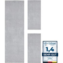 Bettumrandung ANDIAMO "Arezzo" Gr. B/L (Brücke): 60cm x 110cm (2 St.) B/L (Läufer): 80cm x 200cm (), rechteckig, grau Uni Farben, weicher Flor, waschbar, ideal im Wohnzimmer & Schlafzimmer