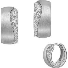 Paar Creolen Firetti "Schmuck Geschenk Silber 925 Ohrschmuck Ohrringe" Ohrringe Gr. Silber 925 (Sterlingsilber), silberfarben (silberfarben, kristallweiß, kristallweiß) Damen Made in Germany - mit Zirkonia (synth.)