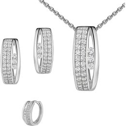 Ohrring und Ketten Set Firetti "Multipack Schmuck Geschenk Silber 925 Creolen Halskette mit Anhänger" Schmuck-Sets silberfarben (silberfarben, kristallweiß, kristallweiß) Damen Made in Germany - mit Zirkonia (synth.)