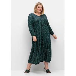 Jerseykleid sheego "Große Größen" Gr. 44, Normalgrößen, grün (tiefgrün gemustert) Damen Kleider mit Minimalprint und Taillen-Tunnelzug