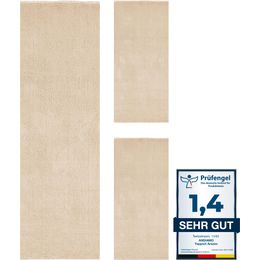 Bettumrandung ANDIAMO "Arezzo" Gr. B/L (Brücke): 60cm x 110cm (2 St.) B/L (Läufer): 80cm x 200cm (), rechteckig, beige (creme) Uni Farben, weicher Flor, waschbar, ideal im Wohnzimmer & Schlafzimmer