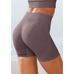 Funktionsshorts Lascana "Po Push Up", Damen, Gr. XS (32/34), N-Gr, braun, Rippware, Obermaterial: 91% Polyamid, 8% Elasthan, 1% Polyester, unifarben, sportlich, figurbetont ca. Mitte Oberschenkel, Hosen, mit Rippstruktur und Shapingeffekt, Sportshorts