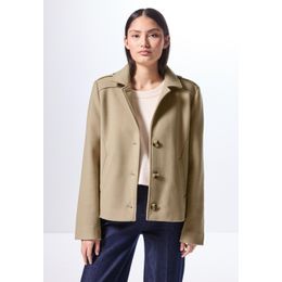 Kurzjacke STREET ONE STUDIO Gr. 38, beige (rich sand), Damen, Stoff, Obermaterial: 90% Polyester, 10% Viskose; Futter: 100% Polyester, unifarben, Jacken, mit Reverskragen