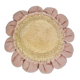 Lorena Canals - Pink Daisy Bodenkissen, Ø 70 cm, golden / pink / natural / olive