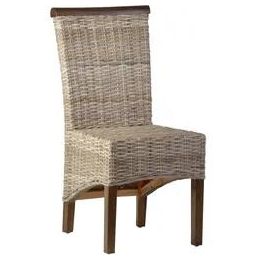 MiaMöbel Rattanstuhl 'Larissa' grau Kubu Rattan (Koboo grey) Mahagoni