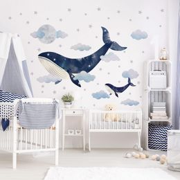 Wandtattoo Wale im Wolken Mondschein - Wandsticker, Wandaufkleber Kinder Tiere Unterwasserwelt Kinderzimmer Jungen Mädchen Baby Wandklebebilder