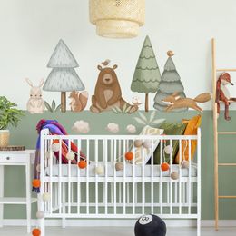 Wandtattoo Waldtiere Set - Wandsticker, Wandaufkleber Kinder Tiere Wald Baum Fuchs Hase Illustration Kinderzimmer Jungen Mädchen Baby Wandklebebilder