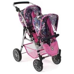 Bayer Chic 2000 Puppen-Zwillingsbuggy CHIC2000 "Twinny, Einhorn", blau (einhorn), Puppenwagen, KinderB:43cm H:77cm T:63cm, Metall, Kunststoff, Stoff, mit schwenkbaren Vorderrädern, B:43cm H:77cm T:63cm