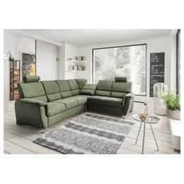 Ecksofa Home Affaire "Pisa L-Form, mit Schlaffunktion, Stauraum, 2x höhenverstellbare" Sofas Gr. B/H/T: 271cm x 95cm x 224cm, Struktur, Bettfunktion links, grün (dunkelgrün) Kopfstützen und Relaxfunktion im Eckelement