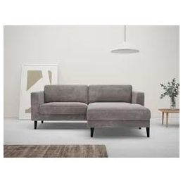 Ecksofa Home Affaire "Amancey, L-Form, Cord oder weicher wasserabweisender Strukturstoff" Sofas Gr. B/H/T: 215cm x 83cm x 158cm, Cord, Longchair rechts, grau (anthrazit) Breite 255 cm, mit Massivholzrahmen, Komfortschaum