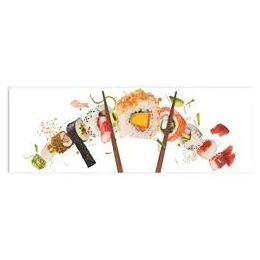 Glasbild Reinders "Glasbild Sushi Gesund - Fisch Reis Japanisch" Bilder Gr. B/H: 95cm x 33cm, Essen,, bunt (mehrfarbig)