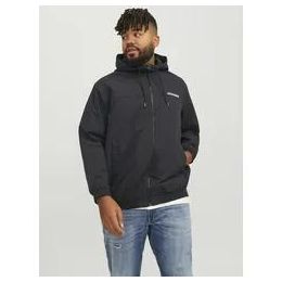 Jack & Jones PlusSize Bomberjacke JACK & JONES PLUSSIZE "JJERUSH HOOD BOMBER NOOS PLS" Gr. XXXL, schwarz Herren Jacken mit Logo Schriftzug