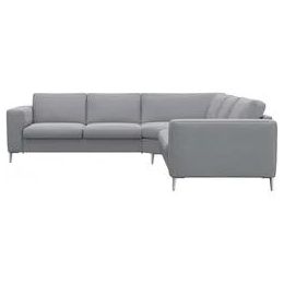 Ecksofa FLEXLUX "Fiore, gleichschenklig, super Sitzkomfort durch Kaltschaum im Sitz" Sofas Gr. B/H/T: 257cm x 85cm x 92cm, Chenille, Schenkel links, grau (sophisto gre) breite Armlehnen, Füße Alu