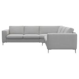 Ecksofa FLEXLUX "Fiore, gleichschenklig, super Sitzkomfort durch Kaltschaum im Sitz" Sofas Gr. B/H/T: 257cm x 85cm x 92cm, Struktur, Schenkel links, grau (stone grey) breite Armlehnen, Füße Alu