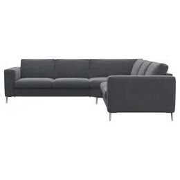 Ecksofa FLEXLUX "Fiore, gleichschenklig, super Sitzkomfort durch Kaltschaum im Sitz" Sofas Gr. B/H/T: 257cm x 85cm x 92cm, Velvet, Schenkel links, grau (soft grey) breite Armlehnen, Füße Alu