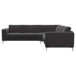 Ecksofa FLEXLUX "Fiore, gleichschenklig, super Sitzkomfort durch Kaltschaum im Sitz" Sofas Gr. B/H/T: 257cm x 85cm x 92cm, Struktur, Schenkel links, grau (charcoal gre) breite Armlehnen, Füße Alu