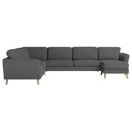 Wohnlandschaft Home Affaire "MARSEILLE XXL 349cm, U-Form, Ottomane rechts/links wählbar" Sofas Gr. B/H/T: 349cm x 88cm x 242cm, Flachgewebe, Ottomane rechts, grau (dark grey) Massivholzbeine aus Eiche, In verschieden Bezügen und Farbvarianten