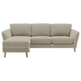 Ecksofa Home Affaire "MARSEILLE (242/152cm),L-Form, Rec. rechts/links" Sofas Gr. B/H/T: 242cm x 88cm x 152cm, Webstoff fein, Recamiere links, grau (warm grau) Massivholzbeine aus Eiche, in verschieden Bezügen und Farbvarianten