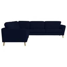 Ecksofa Home Affaire "MARSEILLE 278/278 cm, L-Form" Sofas Gr. B/H/T: 278cm x 88cm x 278cm, Flachgewebe, gleichschenklig, blau gleichschenklig, aus Eiche-Massivholz Beinen, verschiedene Bezüge