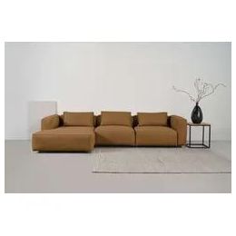 Ecksofa Andas "Tvinnet" Sofas Gr. B/H/T: 317cm x 73cm x 166cm, Struktur grob, Recamiere links, braun Breite 317 cm, extra tiefe Sitzfläche, kubisches Sitzvergnügen