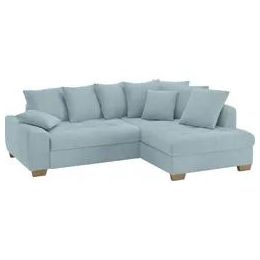 Ecksofa Inosign "Nikita II, L-Form" Sofas Gr. B/H/T: 243cm x 88cm x 190cm, Soft clean, Ottomane rechts, Ausführung, blau (novaclean avanti 14 grau) mit Kaltschaumpolsterung, wahlweise Bett und Bettkasten