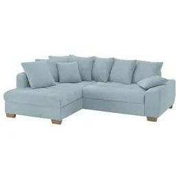 Ecksofa Inosign "Nikita II, L-Form" Sofas Gr. B/H/T: 243cm x 88cm x 190cm, Soft clean, Ottomane links, Ausführung, blau (novaclean avanti 14 grau) mit Kaltschaumpolsterung, wahlweise Bett und Bettkasten