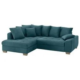 Ecksofa Inosign "Nikita II, L-Form" Sofas Gr. B/H/T: 243cm x 88cm x 190cm, Microfaser, Ottomane links, Ausführung, blau (memphis 13 petrol) mit Kaltschaumpolsterung, wahlweise Bett und Bettkasten