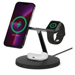 Belkin Wireless Charger "Belkin drahtloses 3-in-1 MagSafe Ladegerät" Ladegeräte für iPhone, Apple Watch und AirPods, Wireless LadestationLadeständer schwarz