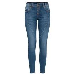 Röhrenjeans Pulz Jeans "Rhrenjeans PZRosita" Gr. 33, N-Gr, blau (medium denim) Damen Jeans