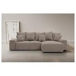 Ecksofa Inosign "Riwa" Sofas Gr. B/H/T: 300cm x 76cm x 150cm, Struktur fein, Ottomane rechts, Ottomane rechts, braun (samba) Trendiges Ecksofa mit vielen Kissen, Schlaffunktion & Bettkasten