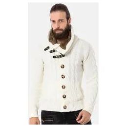 Cipo & Baxx Strickpullover CIPO & BAXX "Pullover", Herren, Gr. S, beige (ecru), 50% Baumwolle;50% Polyacryl, unifarben, casual, regular fit, Rundhals, Pullover, mit trendigem Schalkragen, CP265