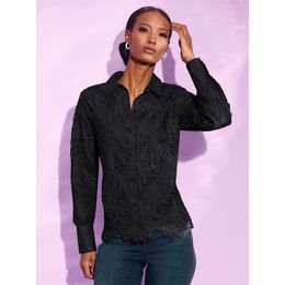 CRÉATION L Spitzenbluse CREATION L Gr. 44, schwarz, Damen, 100% Polyester, Besatz:100% Baumwolle, unifarben, Blusen