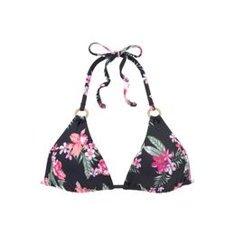 Triangel-Bikini-Top Lascana "Santini" Gr. 34, Cup C/D, schwarz (schwarz, bedruckt) Damen Bikini-Oberteile im floralen Design