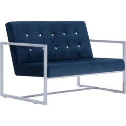 vidaXL - 2-Sitzer-Sofa mit Armlehnen Blau Chrom und Samt