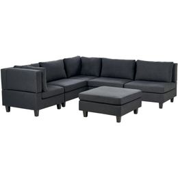 Beliani 5-Sitzer Ecksofa Rechtsseitig Schwarz Stoffbezug mit Ottomane Kissen Schwarze Beine Modular Modern Modulsofa Wohnlandschaft Wohnzimmer