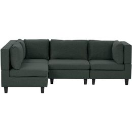 Beliani - 4-Sitzer Ecksofa Rechtsseitig Dunkelgrün Stoffbezug mit Kissen Schwarze Beine Modular Modern Modulsofa Wohnlandschaft Wohnzimmer Wohnecke