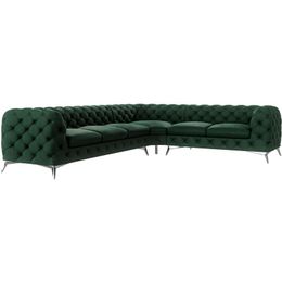 S-style Möbel - Chesterfield Ecksofa River mit Metall Füßen, Flasche Grün Samt