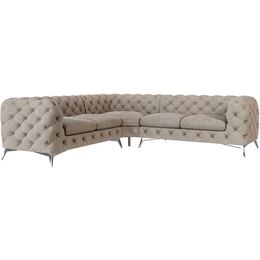 S-style Möbel - Chesterfield Ecksofa River mit Metall Füßen, Dunkle Creme Samt