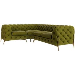 S-style Möbel - Chesterfield Ecksofa Willow mit Metall Füßen, Olive Samt