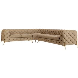 S-style Möbel - Chesterfield Ecksofa Willow mit Metall Füßen, Beige Samt