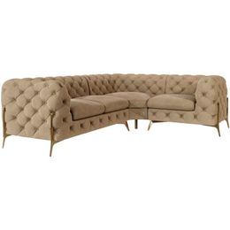 S-style Möbel - Chesterfield Ecksofa Willow mit Metall Füßen, Beige Samt