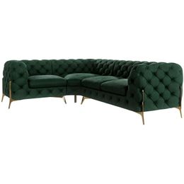 S-style Möbel - Chesterfield Ecksofa Willow mit Metall Füßen, Grün Samt