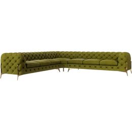 S-style Möbel - Chesterfield Ecksofa Willow mit Metall Füßen, Olive Samt